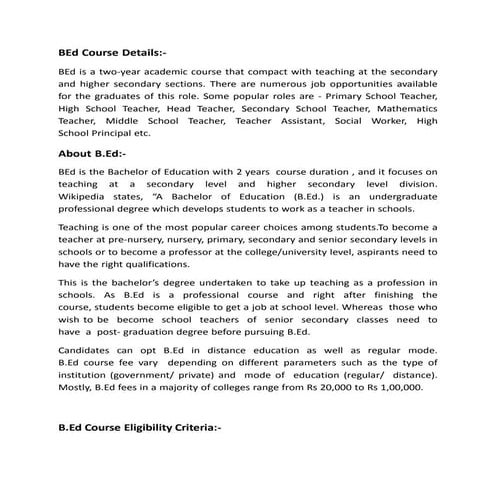 B.Ed. Course Details | PPT