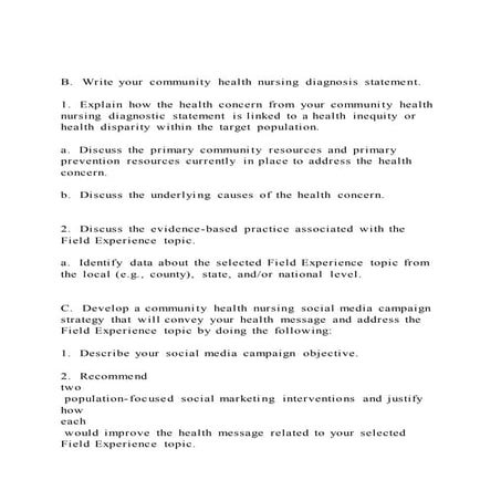 B. Write your community health nursing diagnosis statement. | PDF