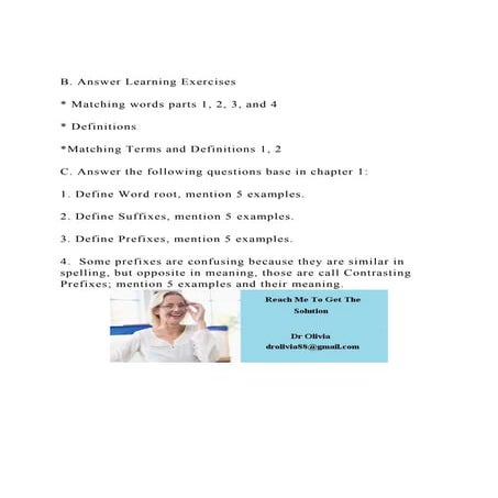 B. Answer Learning Exercises Matching words parts 1, 2, 3,.docx | Resume Writing and Advice ...