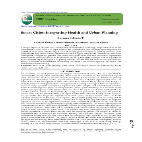 Smart Cities: Integrating Health and Urban Planning (www.kiu.ac.ug) | PDF