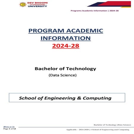 B.Tech Data Science Program (Industry Integrated ) Syllabus | PDF