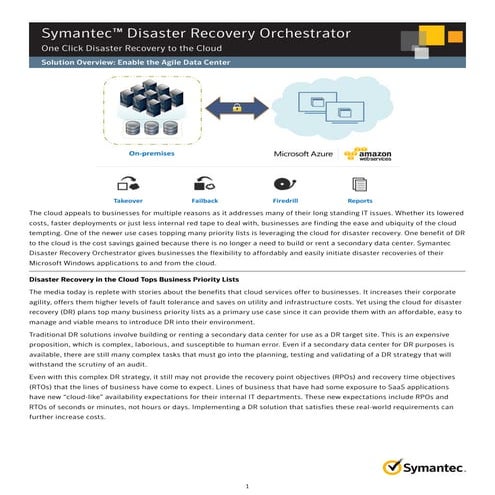 Symantec Disaster Recovery Orchestrator: One Click Disaster Recovery to the Cloud | PDF | Cloud ...