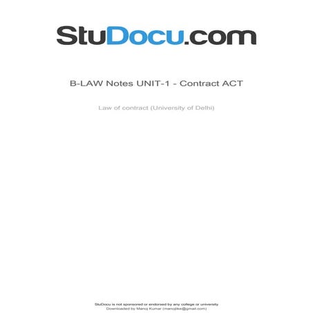 Llb Law Notes Unit 1 Contract Act Pdf