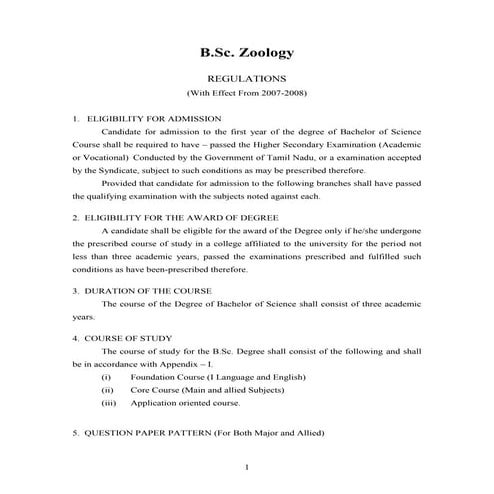 BSc Zoology UG CBCS Syllabus WEF AY 2025-26 | PDF