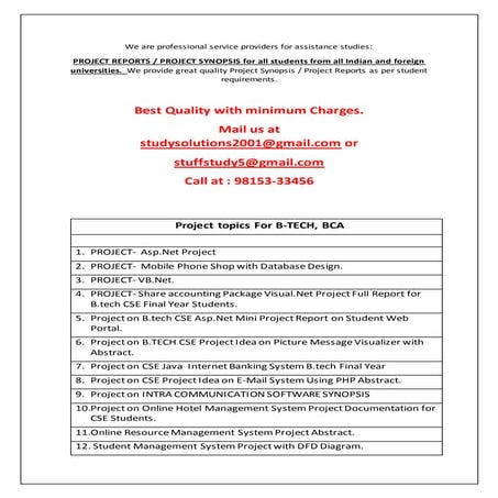 B tech, bca project topics | PDF