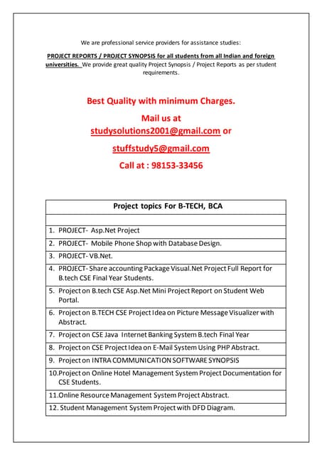 B tech, bca project topics | PDF