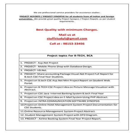 B Tech Bca Project Topics