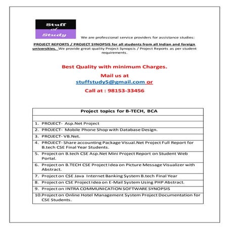 Mca, m tech project topics | DOCX