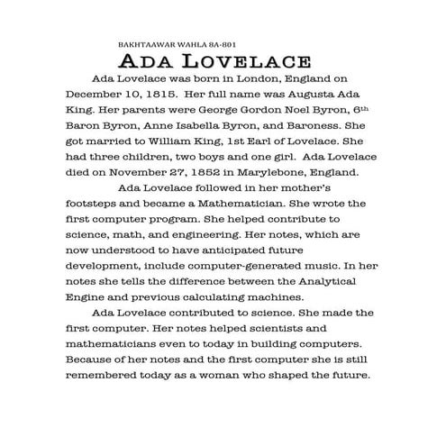 Ada and the Analytical Machine: The Legacy of Ada Lovelace | PDF