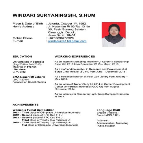 CV WINDARI SURYANINGSIH | PDF