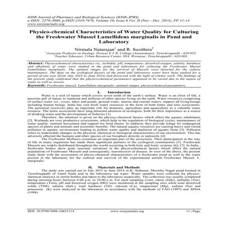 Physico-chemical Characteristics of Water Quality for Culturing the ...