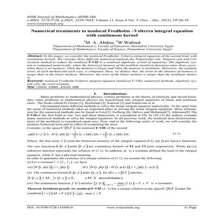 Numerical treatments to nonlocal Fredholm –Volterra integral equation with continuous kernel | PDF