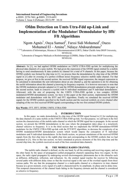 Ofdm Detection On Umts Utra Fdd Up Link And Implementation Of The Modulator Demodulator By Ifft