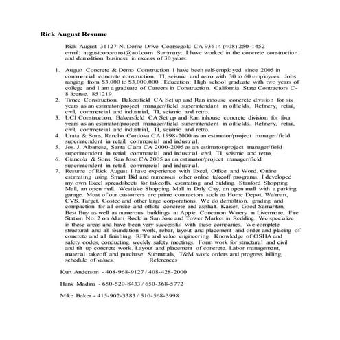 Rick Resume No. 14 | DOCX | Civil Engineering Industry | Industries