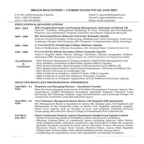 BRIAN RUGYENDO - Professional CV - Jan 2017 | PDF