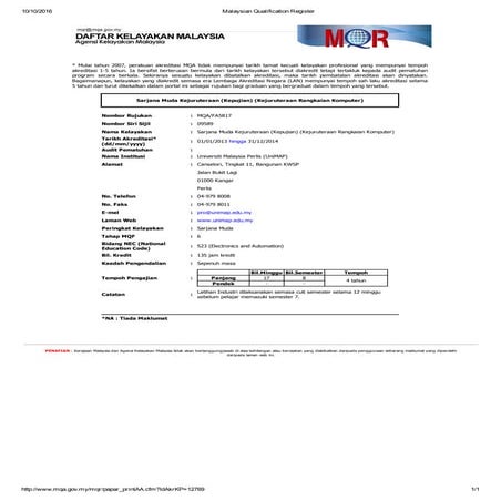 Malaysian Qualification Register | PDF