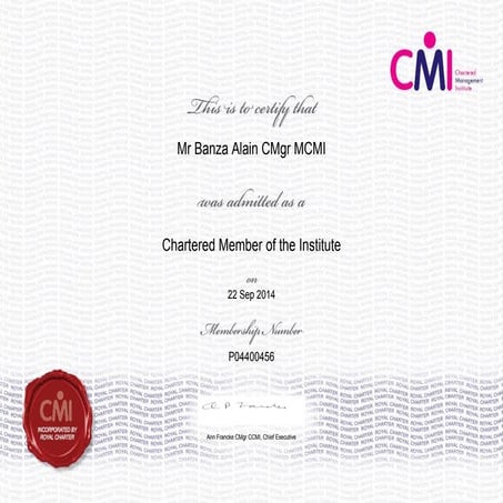 A Banza - CMgr MCMI Certificate | PDF