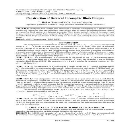 Construction of Balanced Incomplete Block Designs | PDF