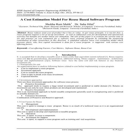 A Cost Estimation Model For Reuse Based Software Program | PDF