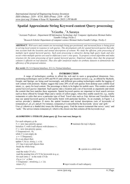 Spatial Approximate String Keyword content Query processing | PDF Spatial Approximate String Keyword content Query processing | PDF