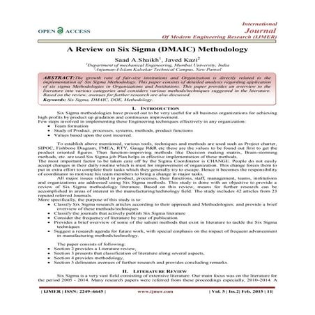 A Review on Six Sigma (DMAIC) Methodology | PDF