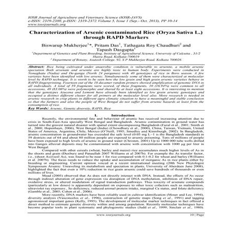 Characterization of Arsenic contaminated Rice (Oryza Sativa L.) through ...