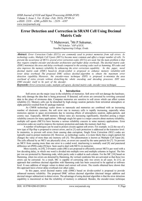 Error Detection And Correction In Sram Cell Using Decimal Matrix Code Pdf