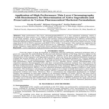 Application of High Performance Thin Layer Chromatography with Densitometry for Determination of ...