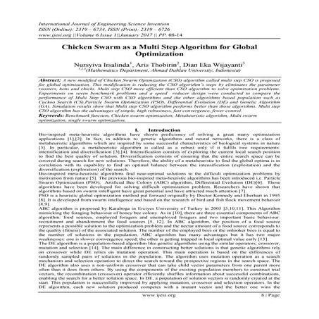 Chicken Swarm As A Multi Step Algorithm For Global Optimization Pdf