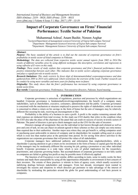 Impact of Corporate Governance on Organizational Performance | PDF