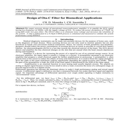 Design of Ota-C Filter for Biomedical Applications | PDF