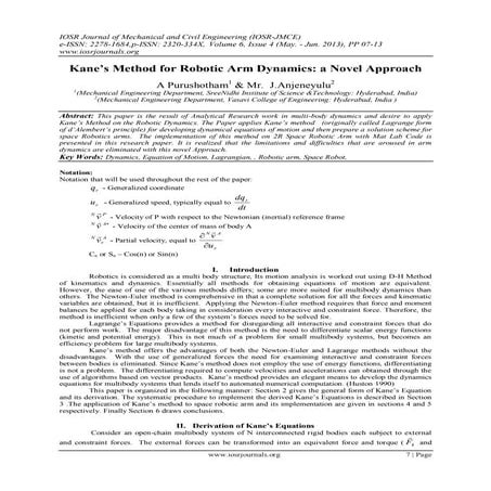 Kane’s Method for Robotic Arm Dynamics: a Novel Approach | PDF