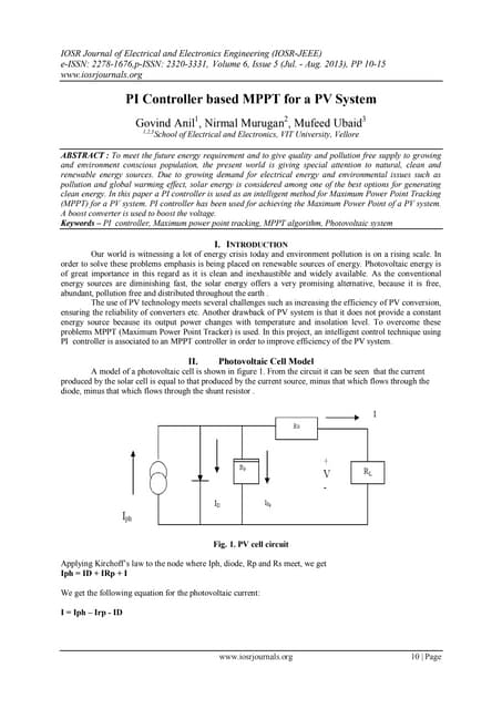 Simulation And Analysis Of Perturb And Observe Mppt Algorithm For Array Using Cuk Converter Pdf