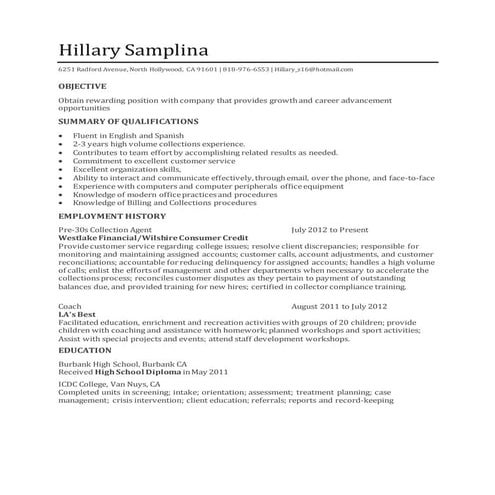Hillary samplinas resume | DOCX