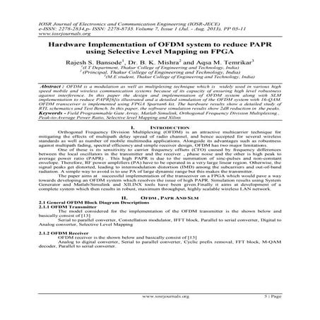 Hardware Implementation Of Ofdm System To Reduce Papr Using Selective