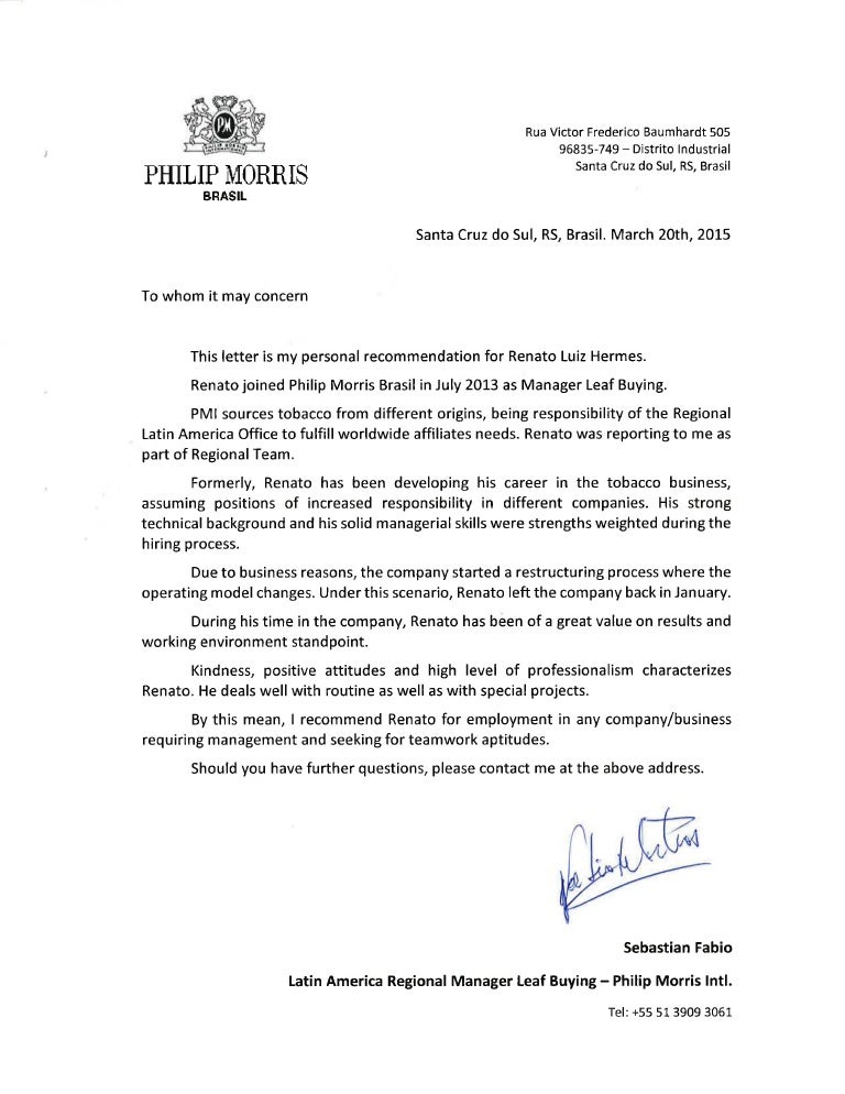 PMI Recommendation letter