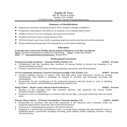 Taylor Voss Resume 2016 | PDF