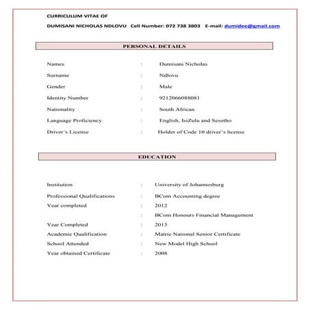 DUMISANI CV | PDF
