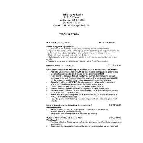 Michele_Resume_2015 | DOC | Business Banking & Finance | Business