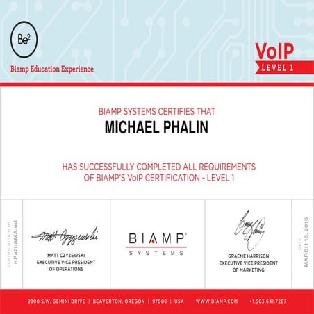 VoIP-Level1_Biamp VoIP Certificate | PPT