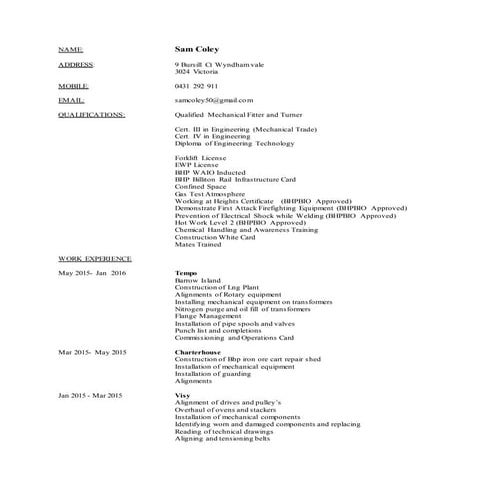 Sam Coley Resume | DOCX