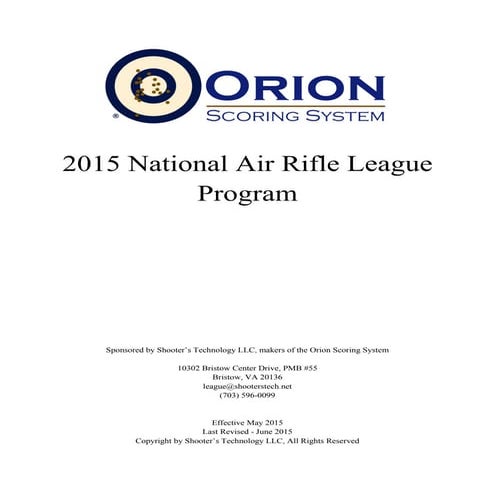 League Programs for Team Air Rifle and BB Gun Leagues | PDF