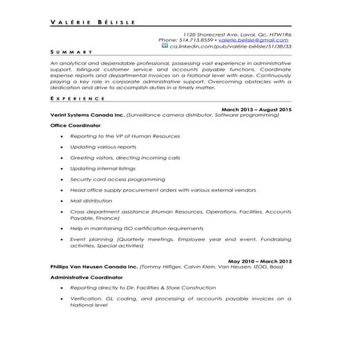 Valérie Bélisle - CV English | PDF