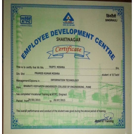 Intern NTPC Certificate | PPT
