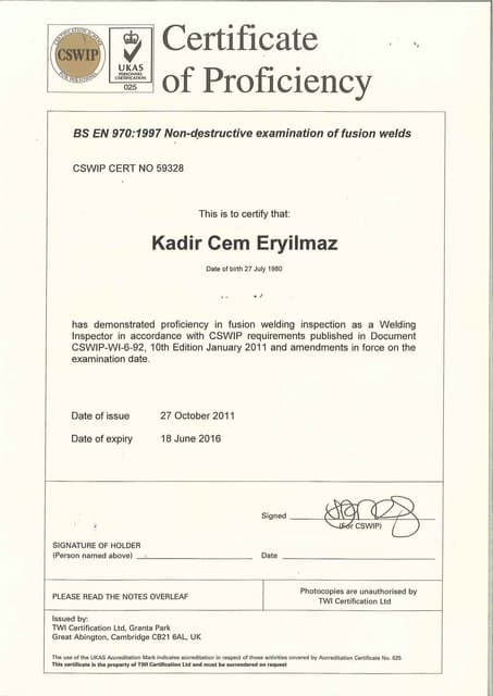 CSWIP 3.1 Certificate | PDF