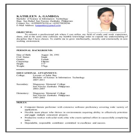 Sample Resume for OJT | DOCX