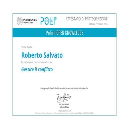 Certificato POLIMI | PDF