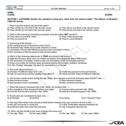 B1 midyear-questions&key | DOCX