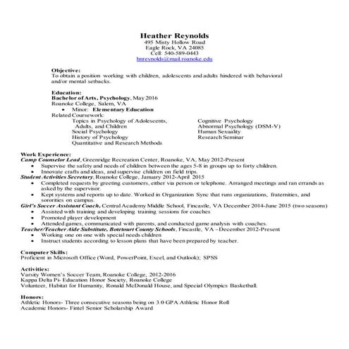 Heather Reynolds Resume | DOCX