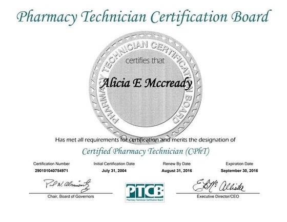 Pharmacy Technician Certification Certificate | PPT